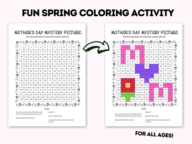 Mother's Day Mystery Picture Printable Coloring Worksheet for Kids - Etsy