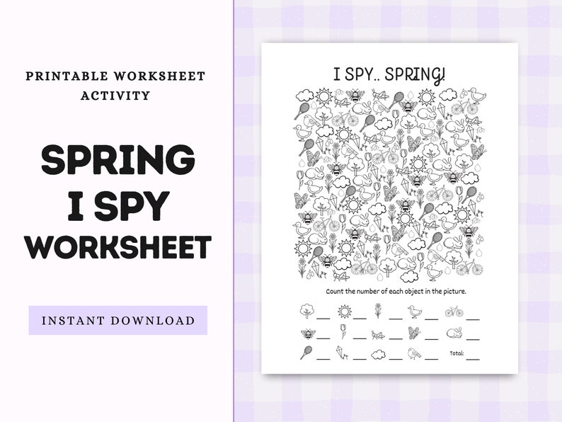 Spring-themed I Spy Printable Worksheet - Digital PDF - Etsy