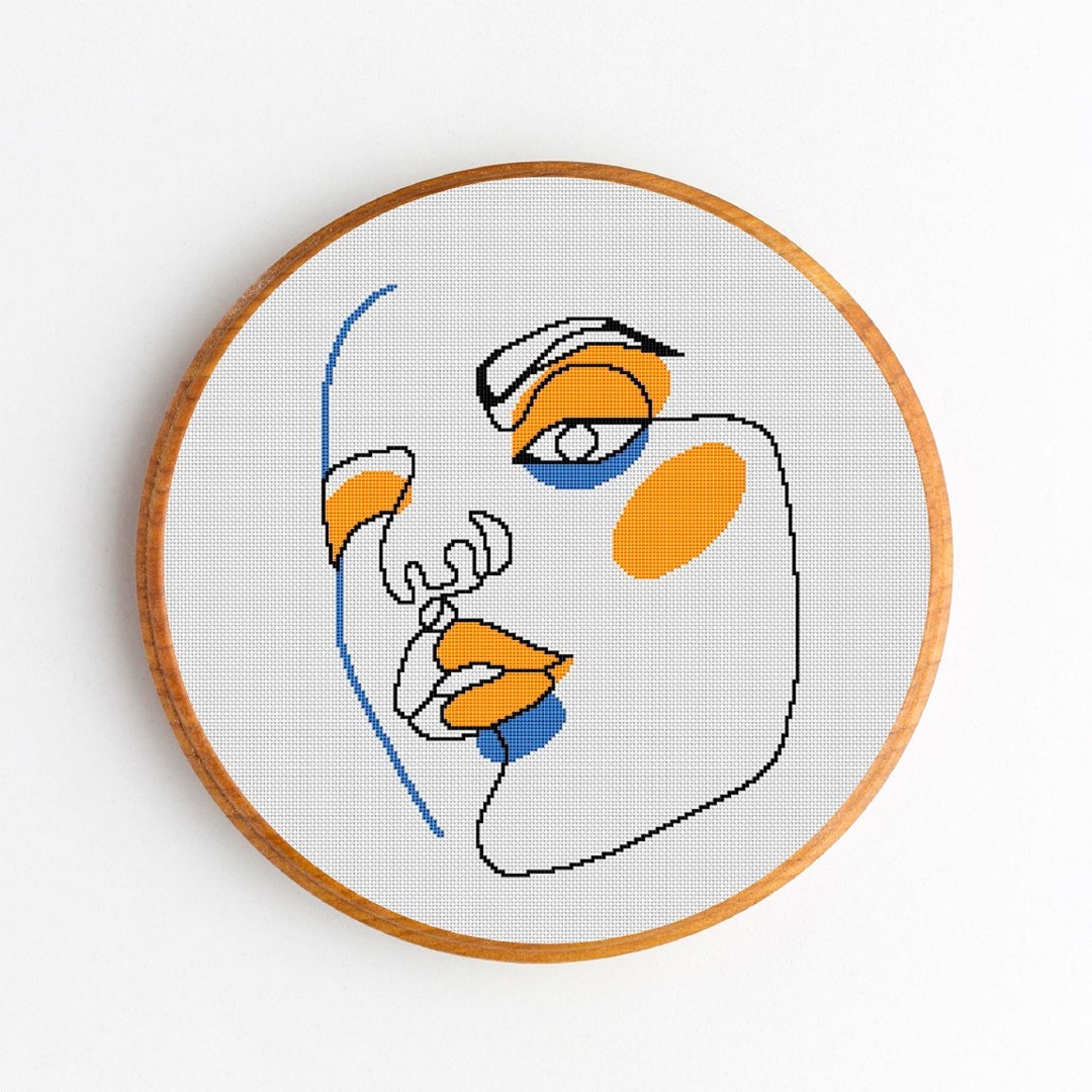 Face Cross Stitch Pattern PDF Woman Lines Embroidery Pattern, Wall ...