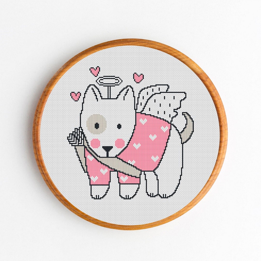 Cross Stitch Pattern PDF Dog Cupid, Valentine’s Day, DIY, Embroidery ...