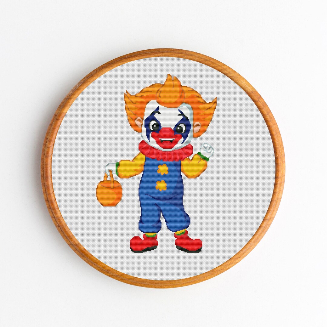 Clown Cross Stitch Pattern PDF, DIY, Halloween Embroidery Pattern, Wall ...