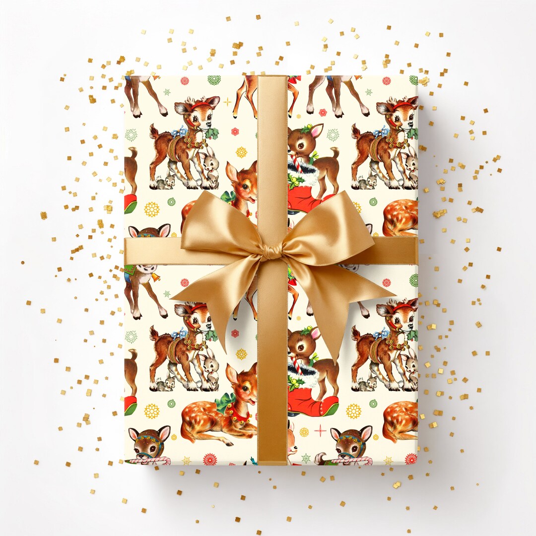 Vintage Style Reindeer Christmas Wrapping Paper, Cute Hoilday Wrap ...