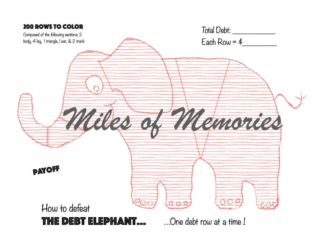Debt Payoff Tracker Coloring Sheet - Elephant - Etsy