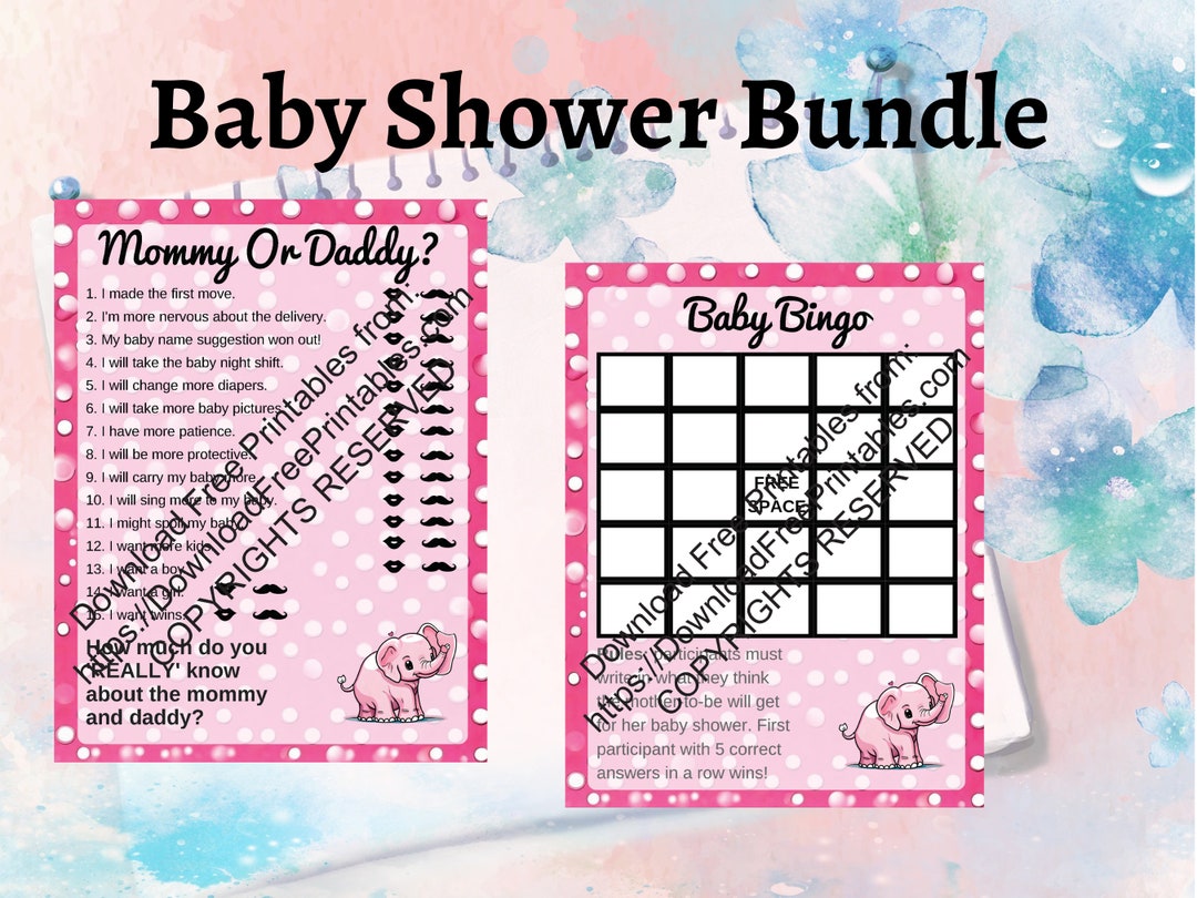 12 Pink Elephant Printable Baby Shower Game Package With Printable ...