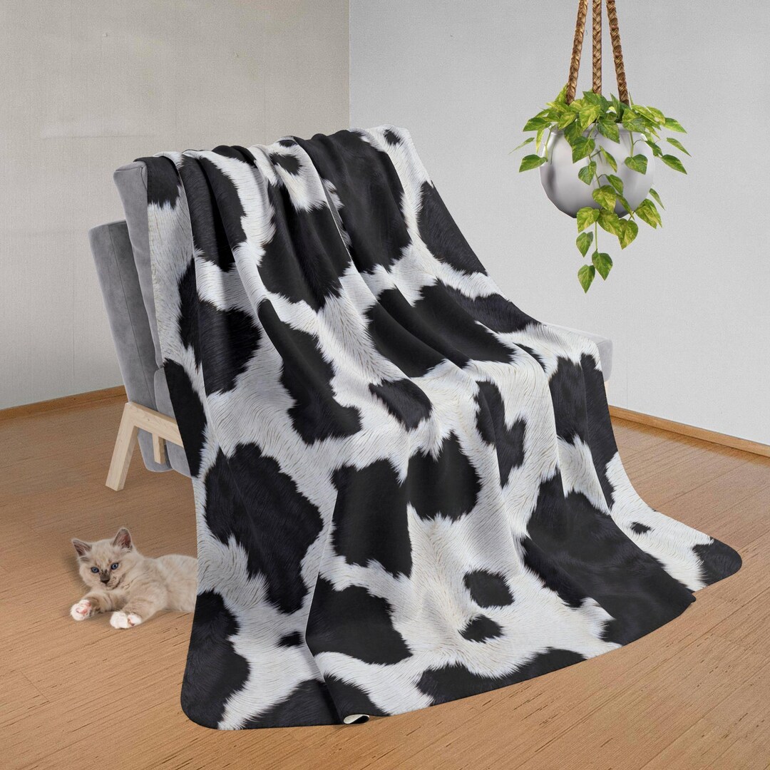 Sherpa Blanket Faux Cowskin Cottagecore Cowhide Farm Decor Throw Cow ...