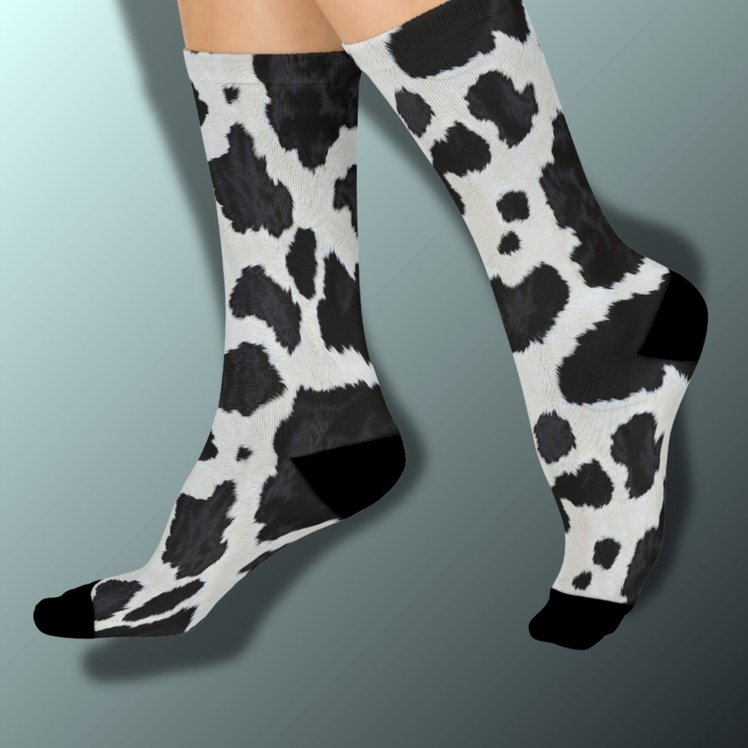 Faux Cowskin Pattern Cushioned Crew Socks, Cottagecore Cute Cow Socks, Unique Unisex Gift ...