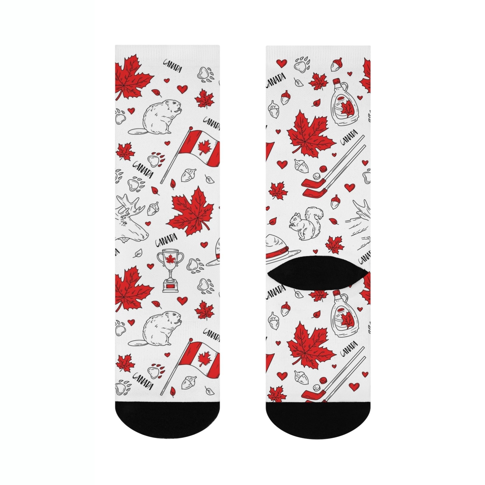 Canada Symbols Flag Red Maple Leaf Moose Cushioned Crew Socks, Canada ...