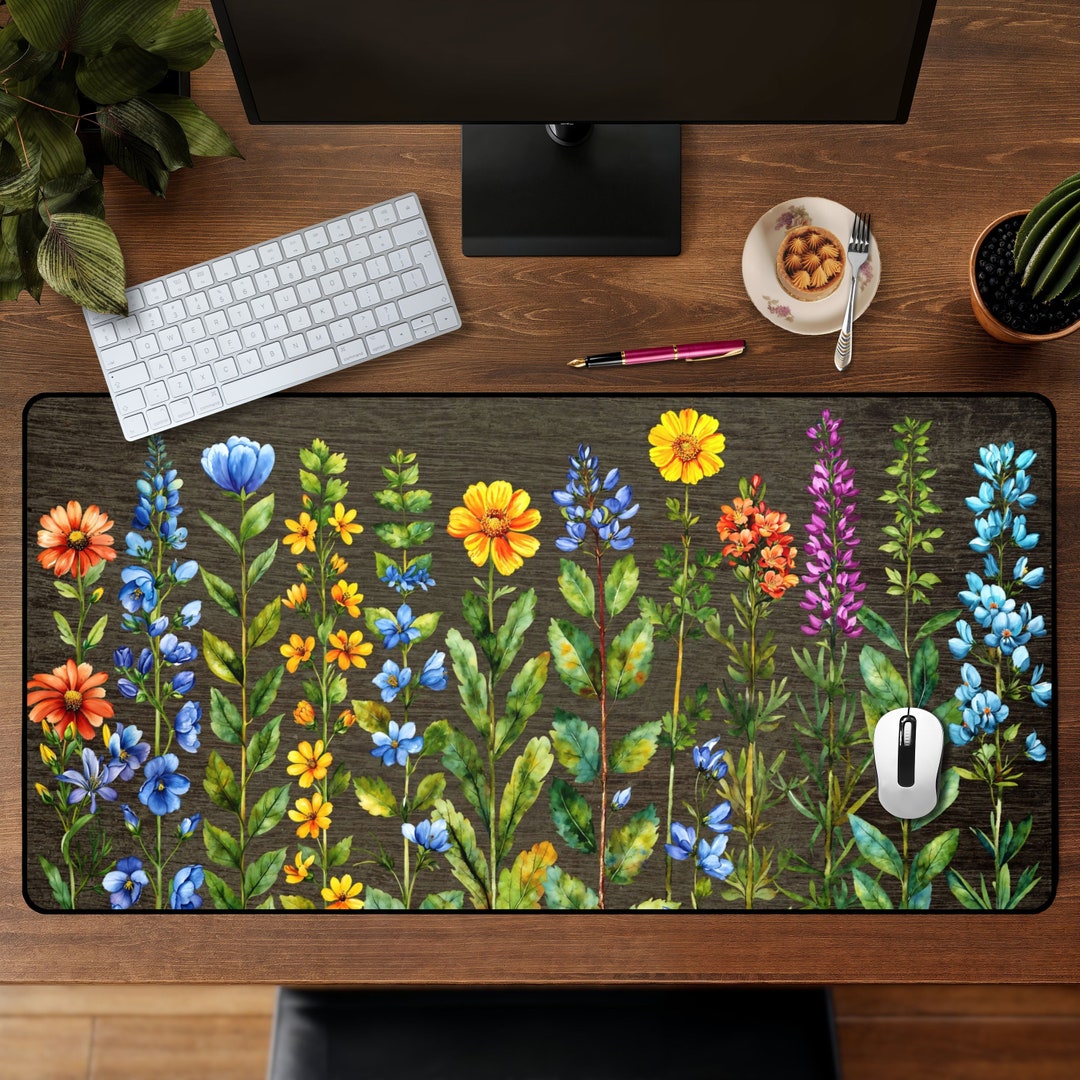 Wildflowers Old Wood Desk Mat, Large Mousepad, Cottagecore Home Desk ...