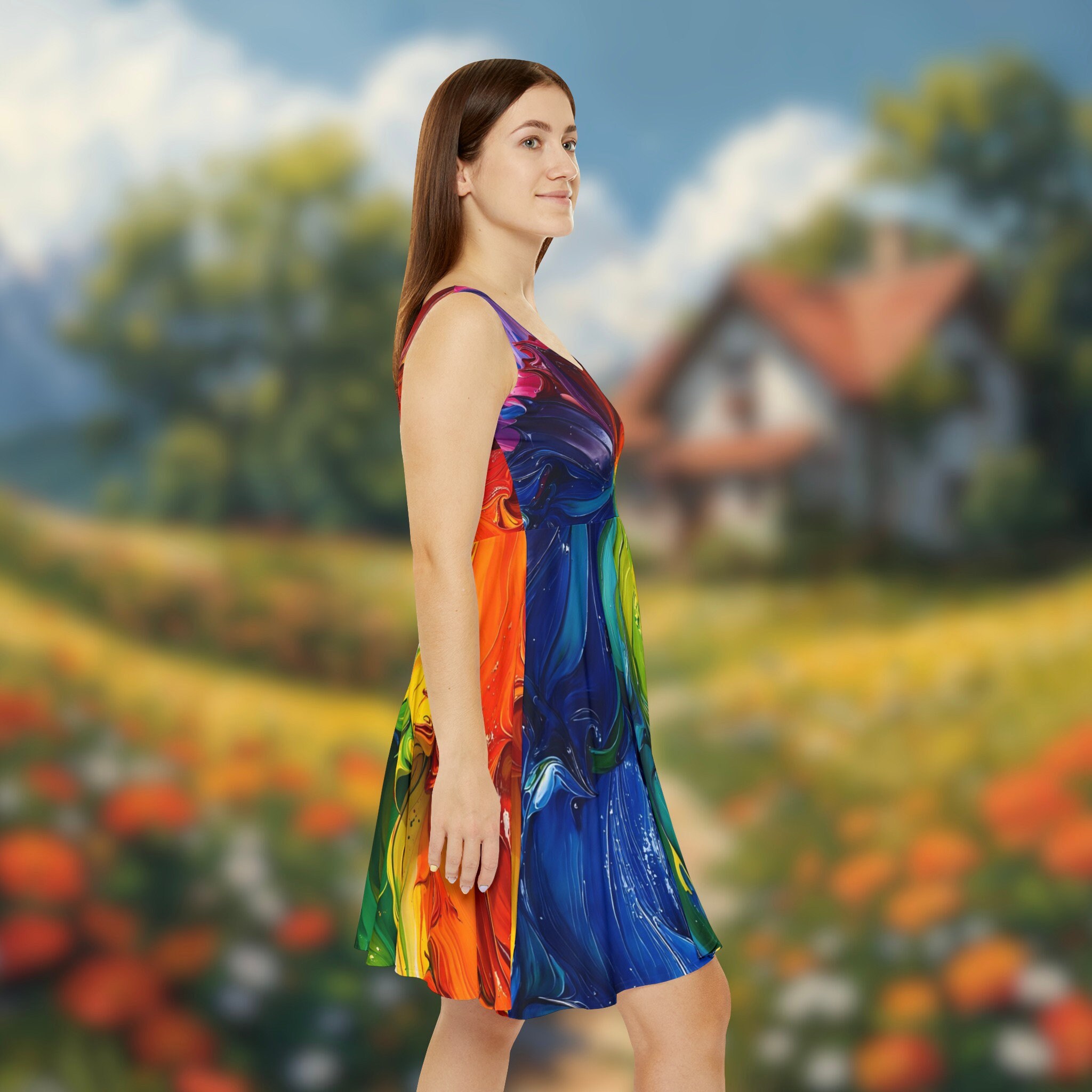 Pride Rainbow Paint Dress Spring Summer Dress | Rainbow Paint Pattern ...