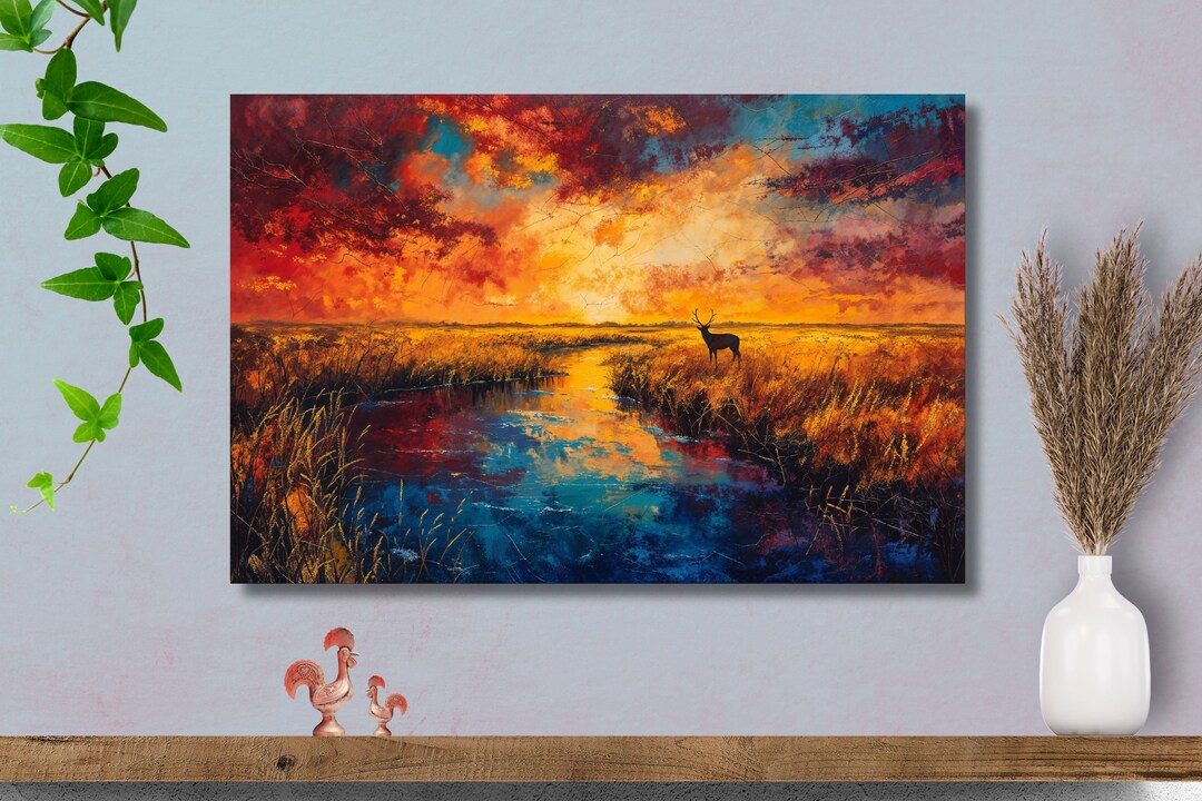 Great Plains Landscape With Deer Canvas Art Print, Kansas Wall Decor ...
