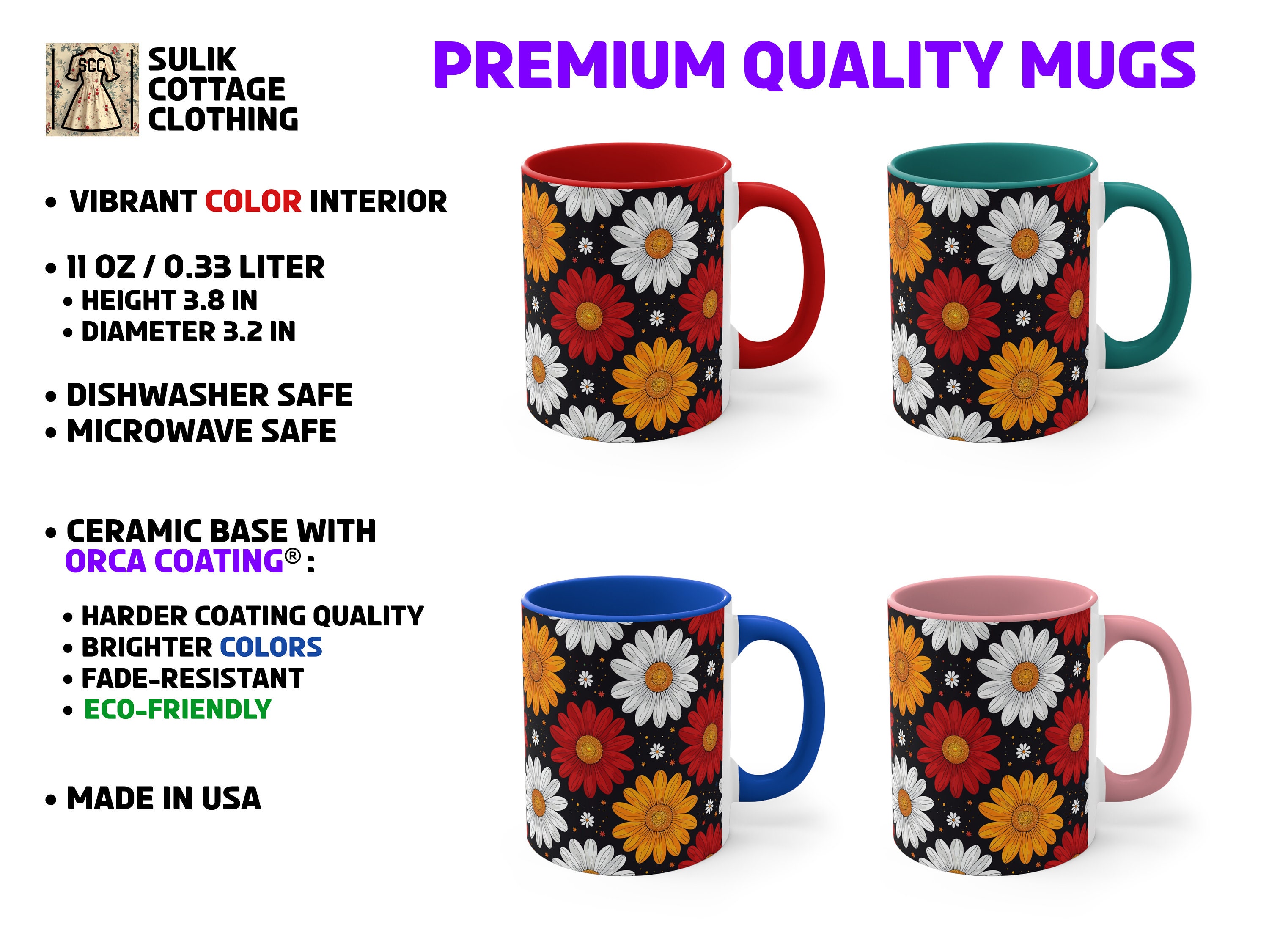 Premium Quality Flowers Tea Coffee Mug | ORCA Coating | 11oz - Etsy