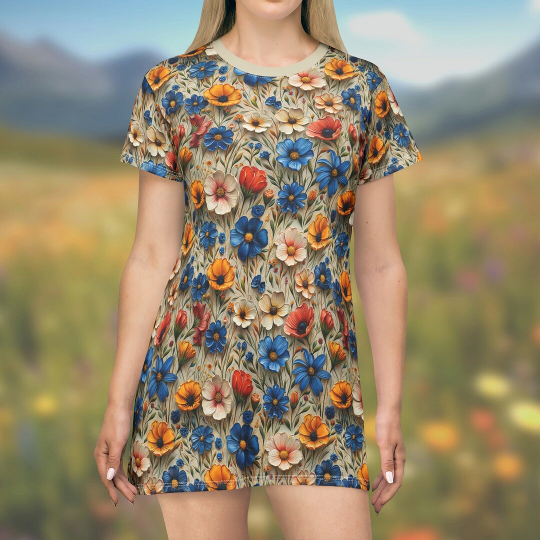 Spring and Summer Naturecore Printed Dress With Flowers in Oil Painting ...