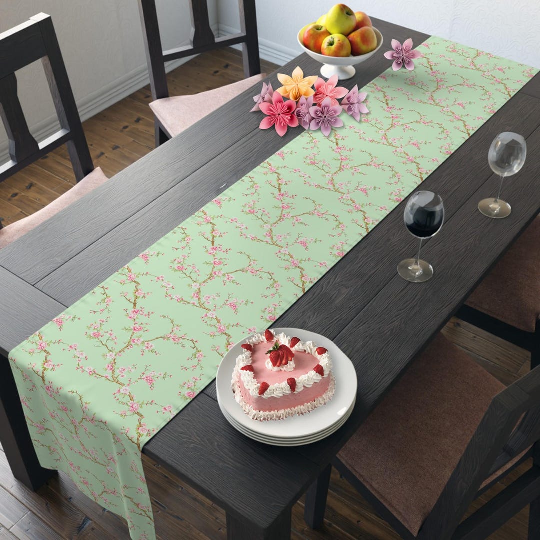Blooming Cherry Tree Table Runner Spring Room Decor Botanical Oriental ...