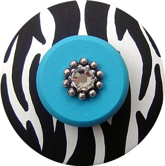 Items similar to Black White and Turquoise ZEBRA Swarovski Crystal ...