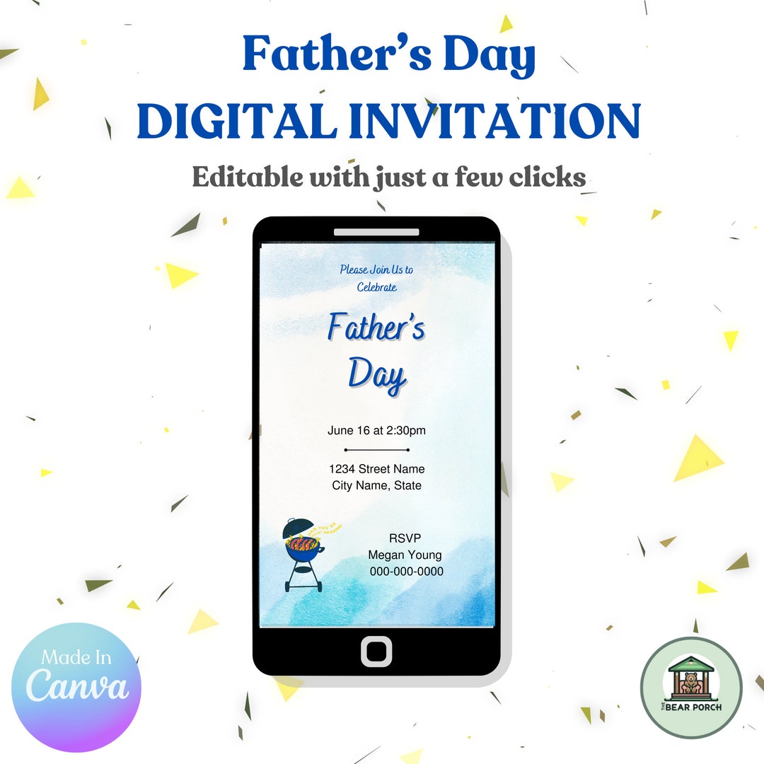 Digital Fathers Day Invitation Digital Party Invite Editable Smartphone ...
