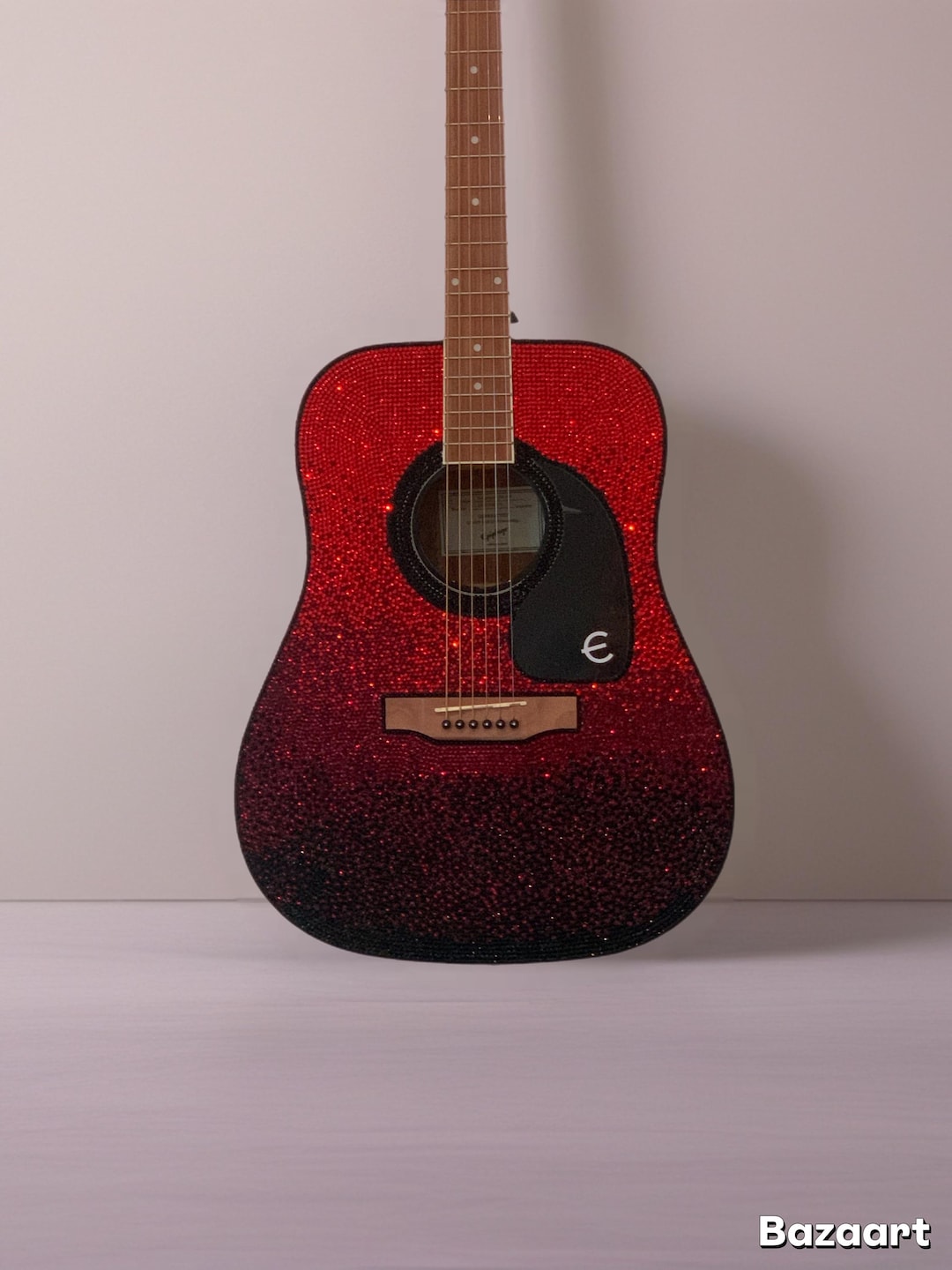 Hand Finished Rhinestone Acoustic Guitar. Red Ombré. A Unique Piece of ...