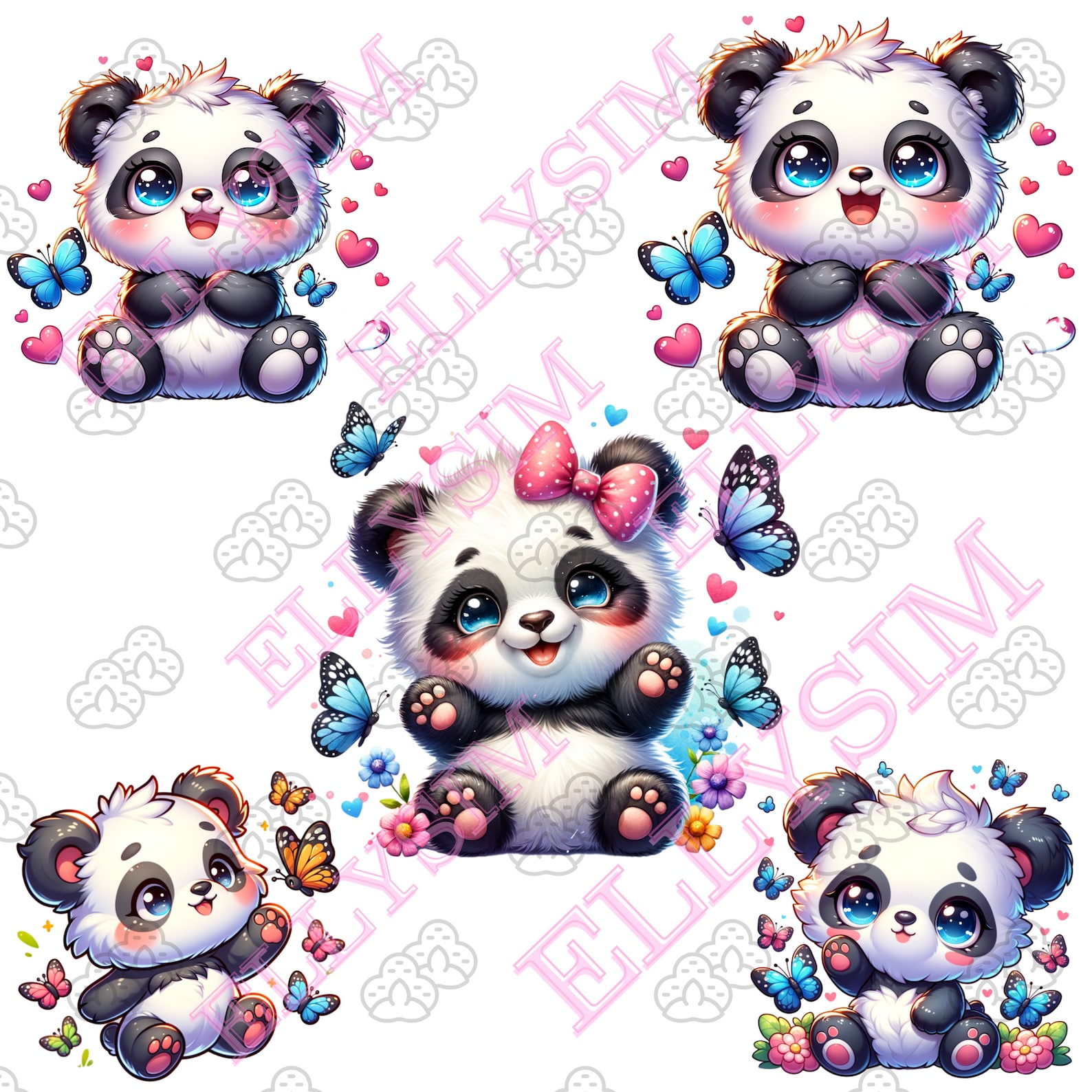 Bundle of 5 Cute Panda Baby Clipart PNG Kids Sublimation Designs ...