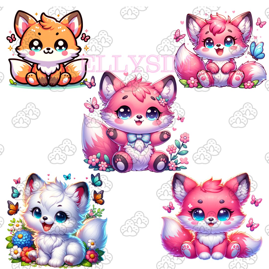 Bundle of 5 Cute Baby Fox Clipart PNG . Kids Sublimation Designs. for T ...