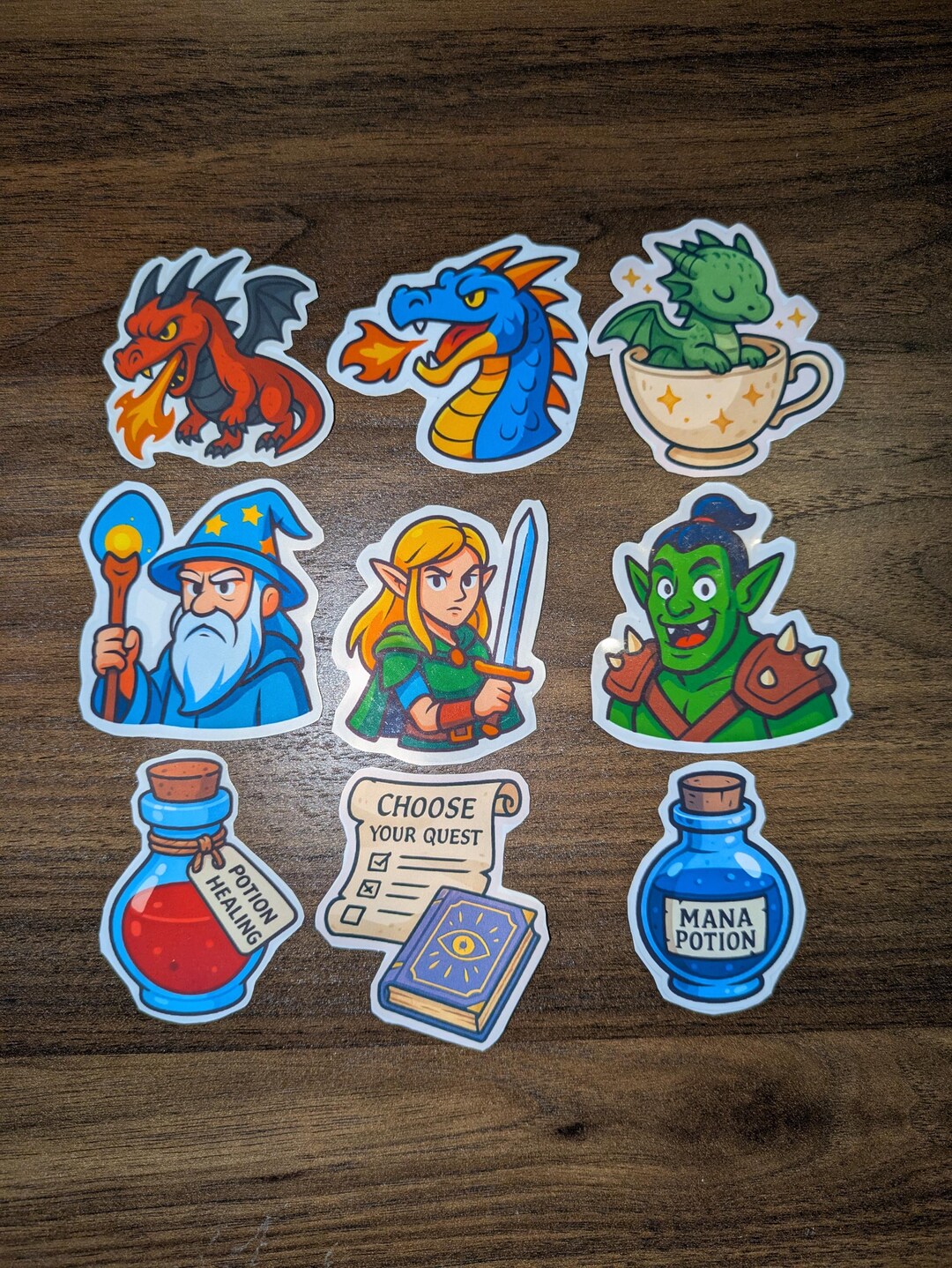 DND Fantasy Sticker Set – Dragons, Wizard, Elf, Potions & Quest ...