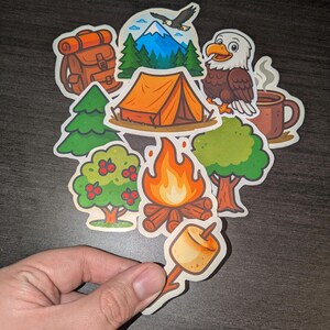 Camping Sticker Pack, 10 Handcut Vinyl Nature Stickers, Tent Campfire ...