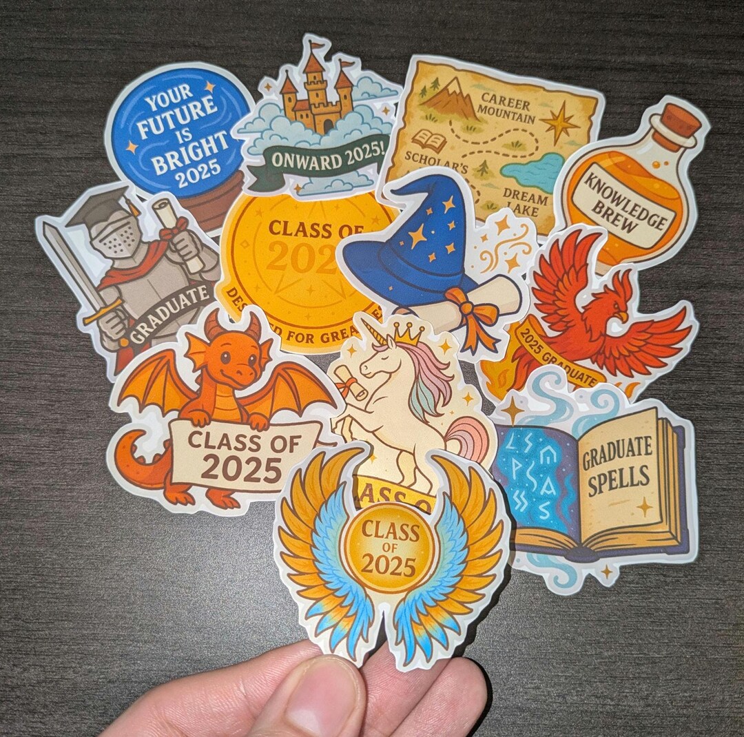 2025 Fantasy Graduation Sticker Pack – Wizards, Dragons, Unicorn ...