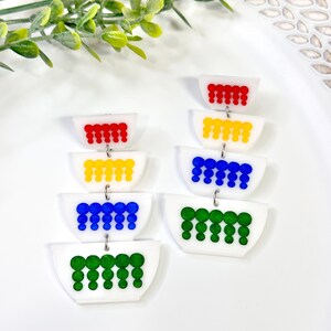Pyrex Dots Inspired Stacking Bowl Acrylic Earrings in Red, Yellow, Blue ...