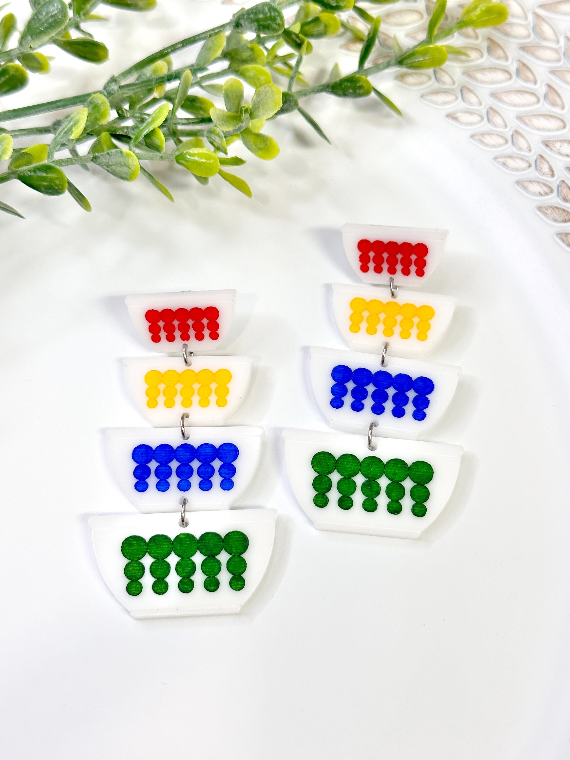 Pyrex Dots Inspired Stacking Bowl Acrylic Earrings in Red, Yellow, Blue ...