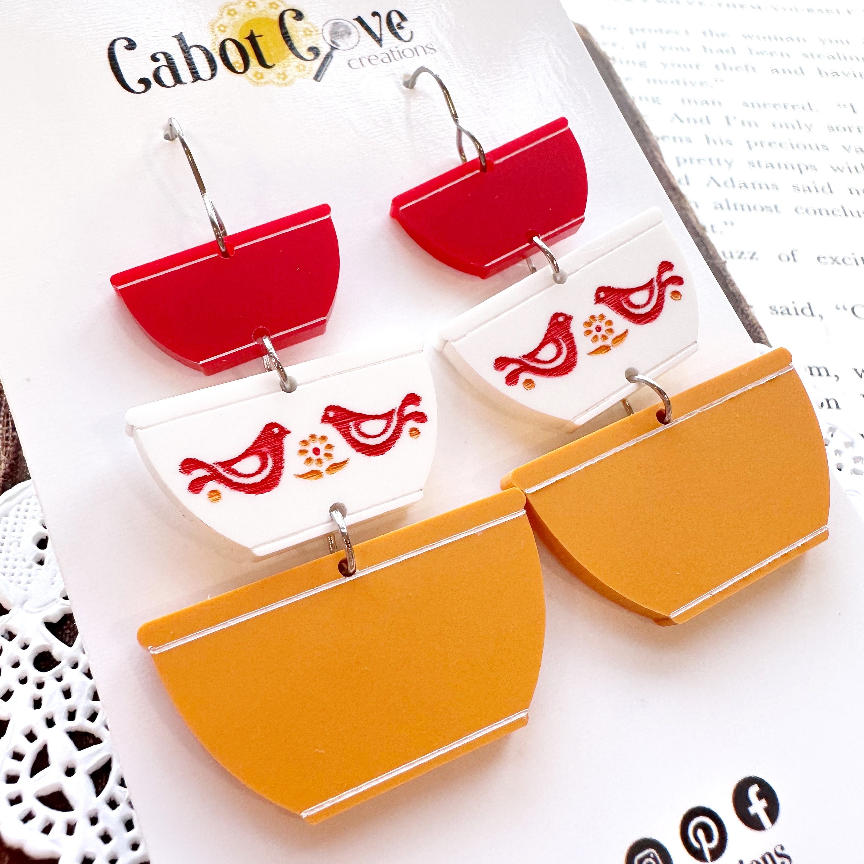 Pyrex Inspired Friendship Pattern Stacking Bowl Acrylic Earrings, Pyrex ...