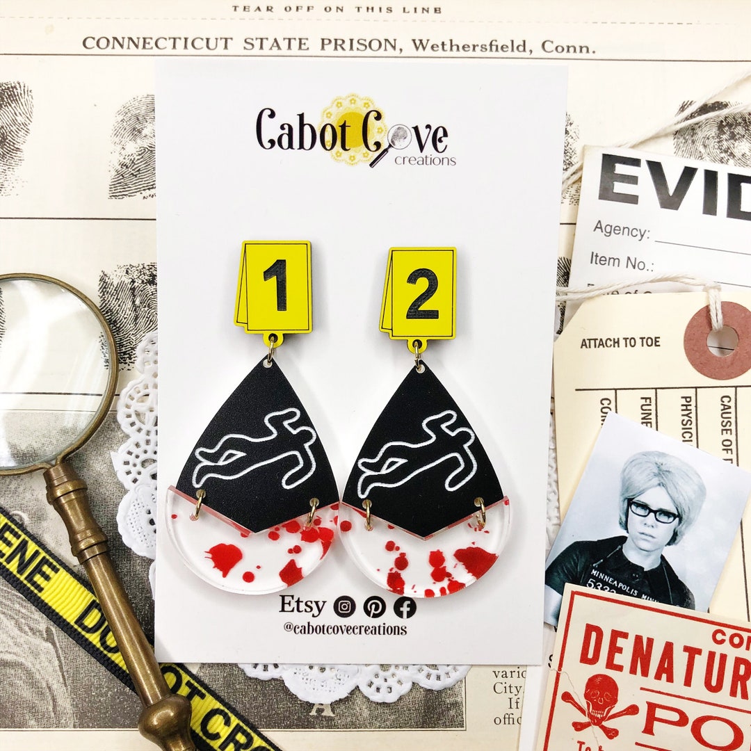 Crime Scene Acrylic Earrings, Choose Pierced or Clip On, True Crime ...