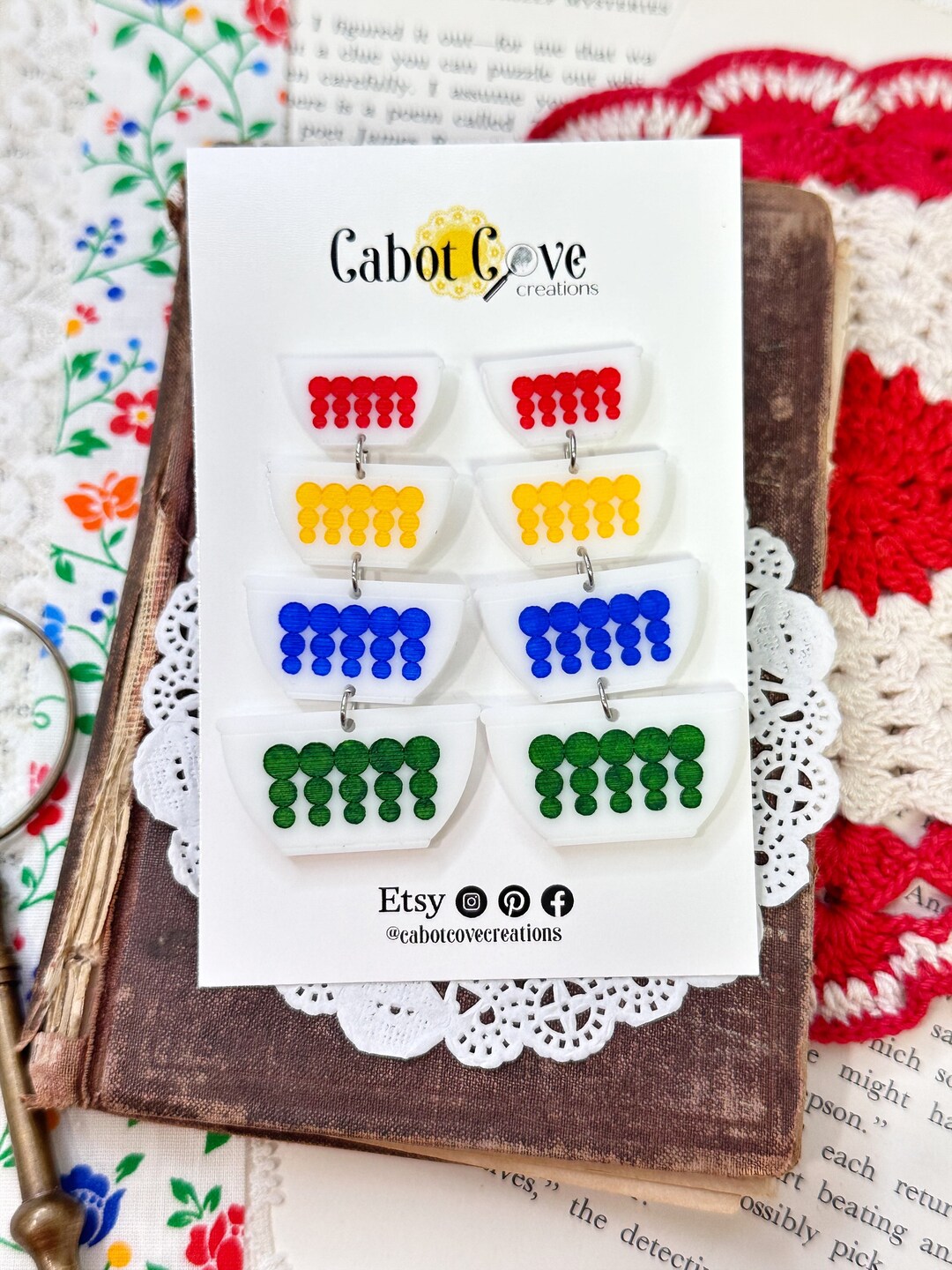 Pyrex Dots Inspired Stacking Bowl Acrylic Earrings in Red, Yellow, Blue ...