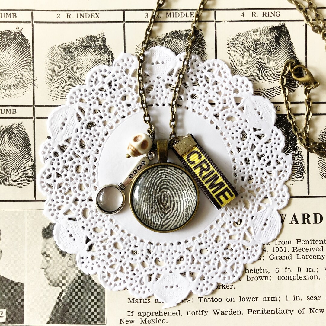 True Crime Necklace With Vintage Fingerprint Pendant and Magnifying ...