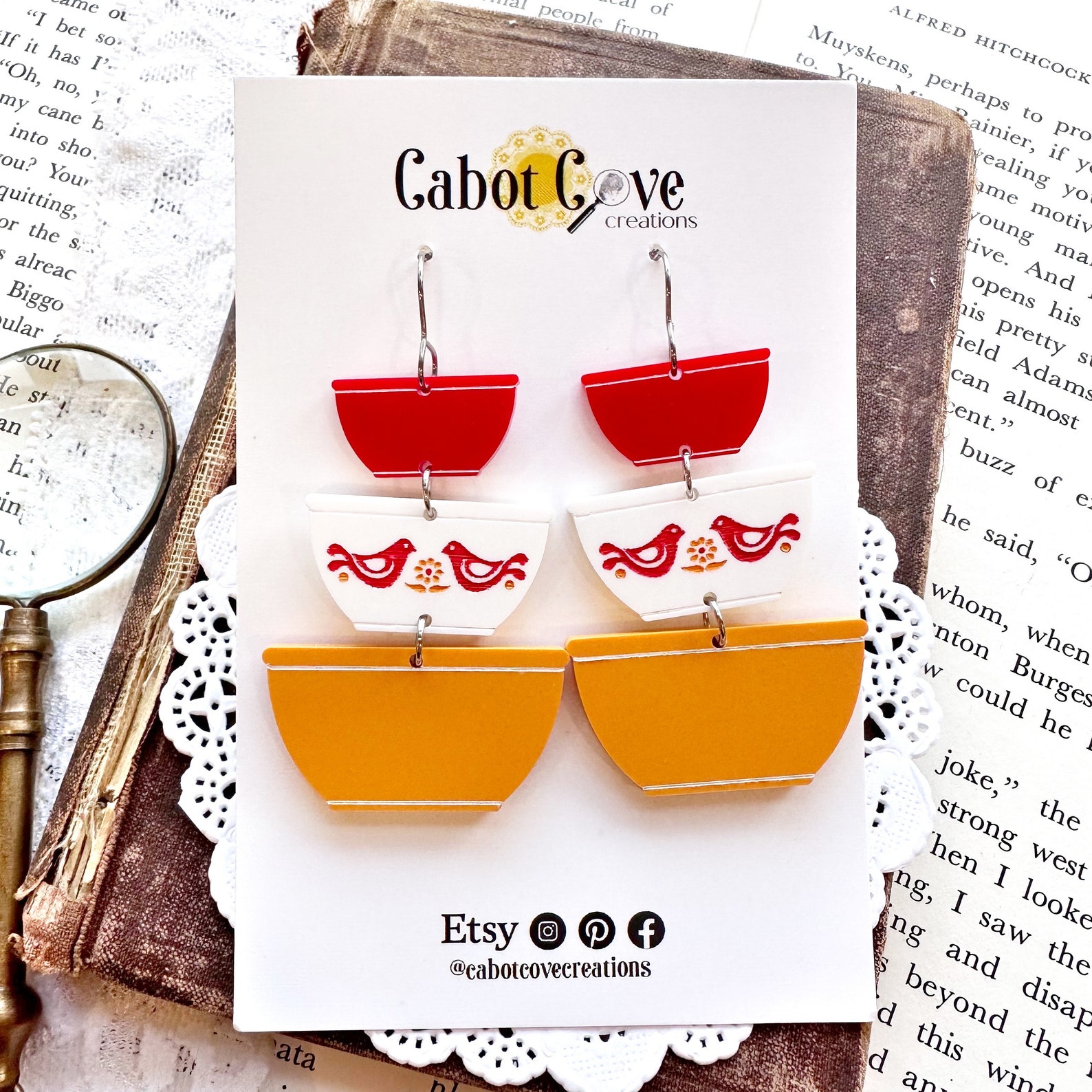 Pyrex Inspired Friendship Pattern Stacking Bowl Acrylic Earrings, Pyrex ...