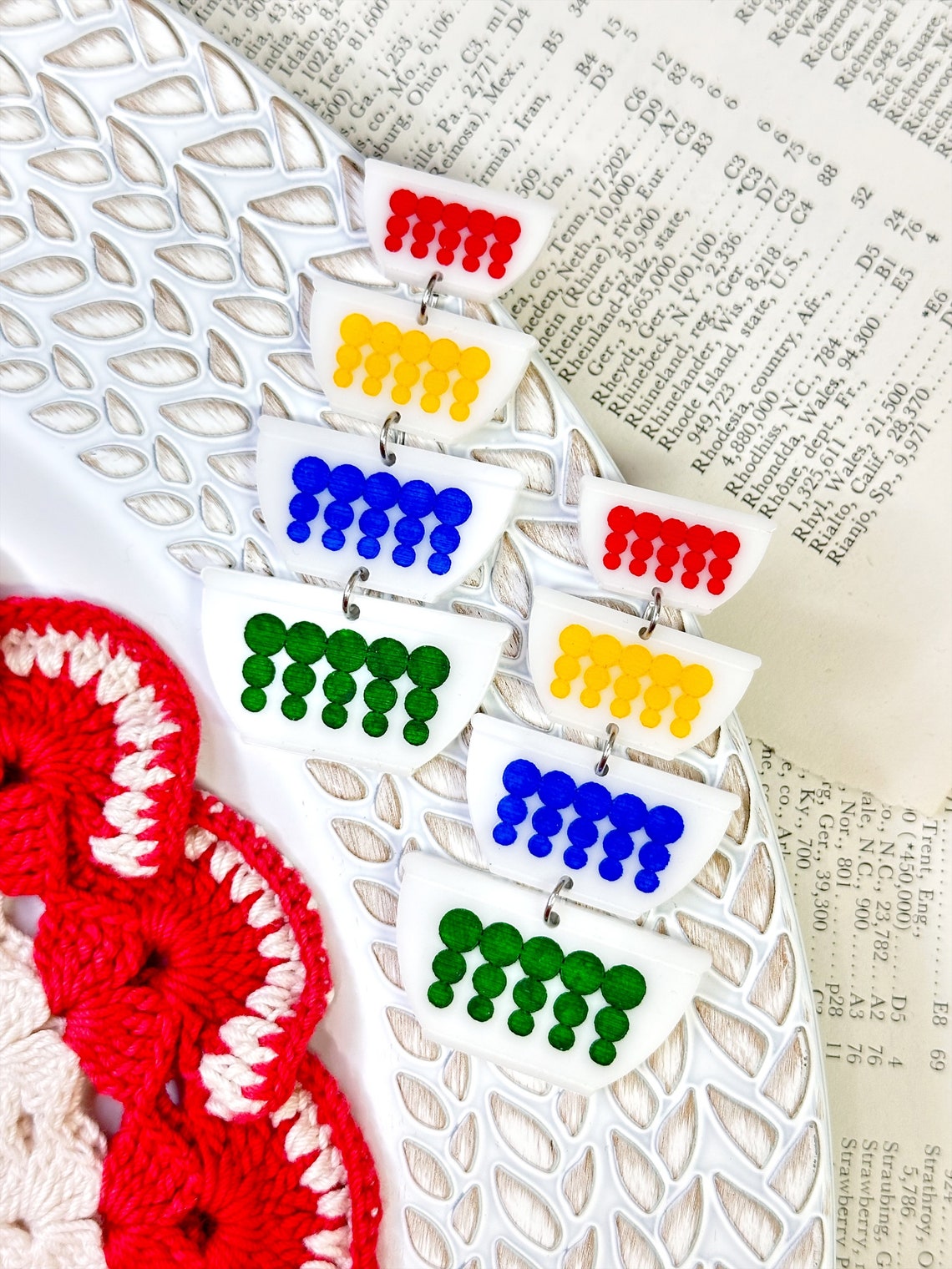 Pyrex Dots Inspired Stacking Bowl Acrylic Earrings in Red, Yellow, Blue ...