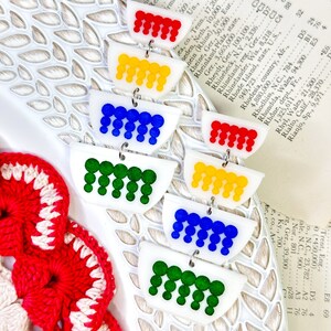Pyrex Dots Inspired Stacking Bowl Acrylic Earrings in Red, Yellow, Blue ...