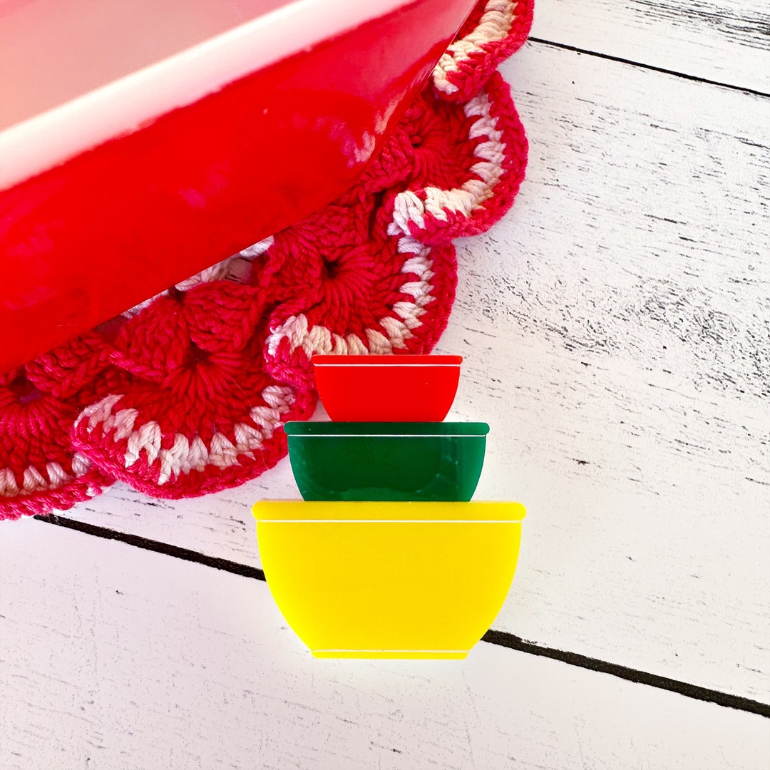 Pyrex Primary Stacking Bowls Acrylic Brooch in Red, Green, & Yellow ...