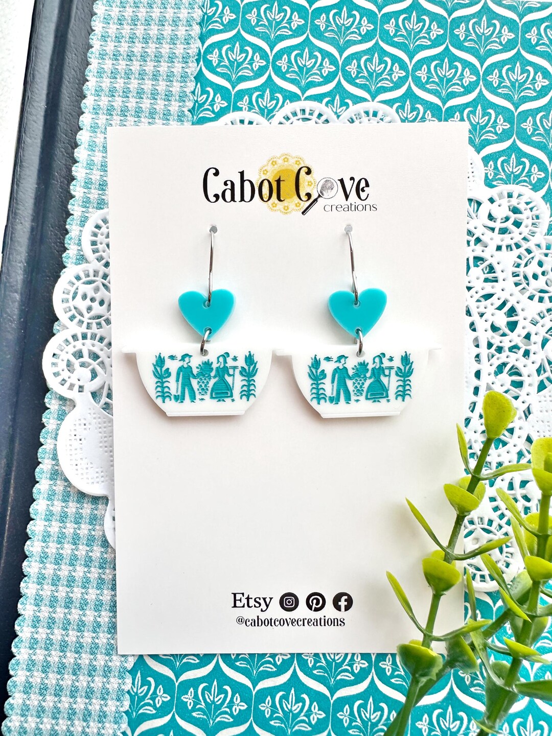 Butterprint Pyrex Inspired Bowl & Heart Earrings • Retro Turquoise ...