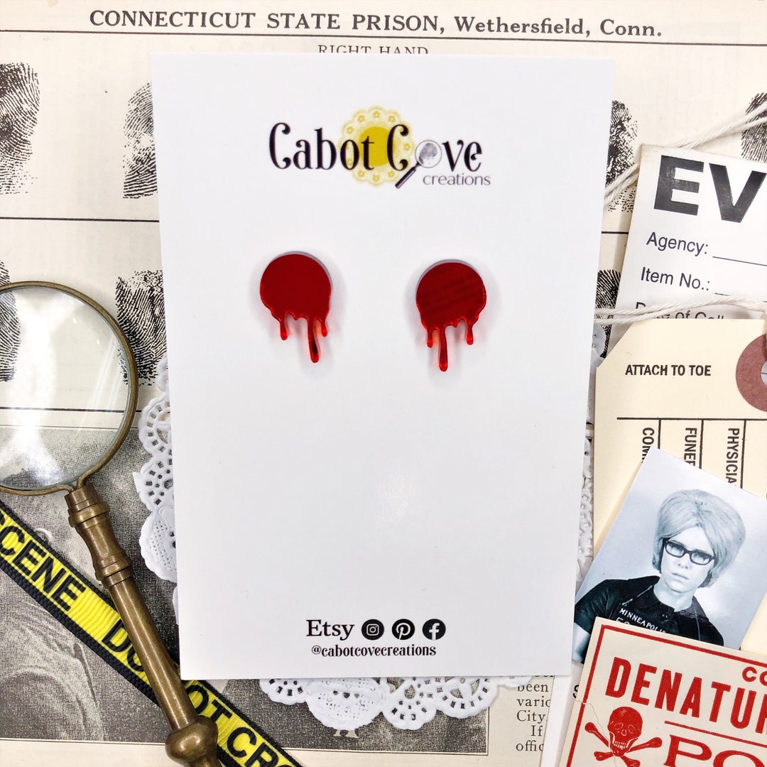 Blood Drop Stud Earrings in Red Mirrored Acrylic, True Crime Earrings ...
