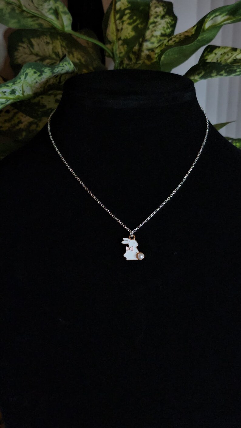Silver Chain Necklace With White Rabbit W Pearl Pendant - Etsy