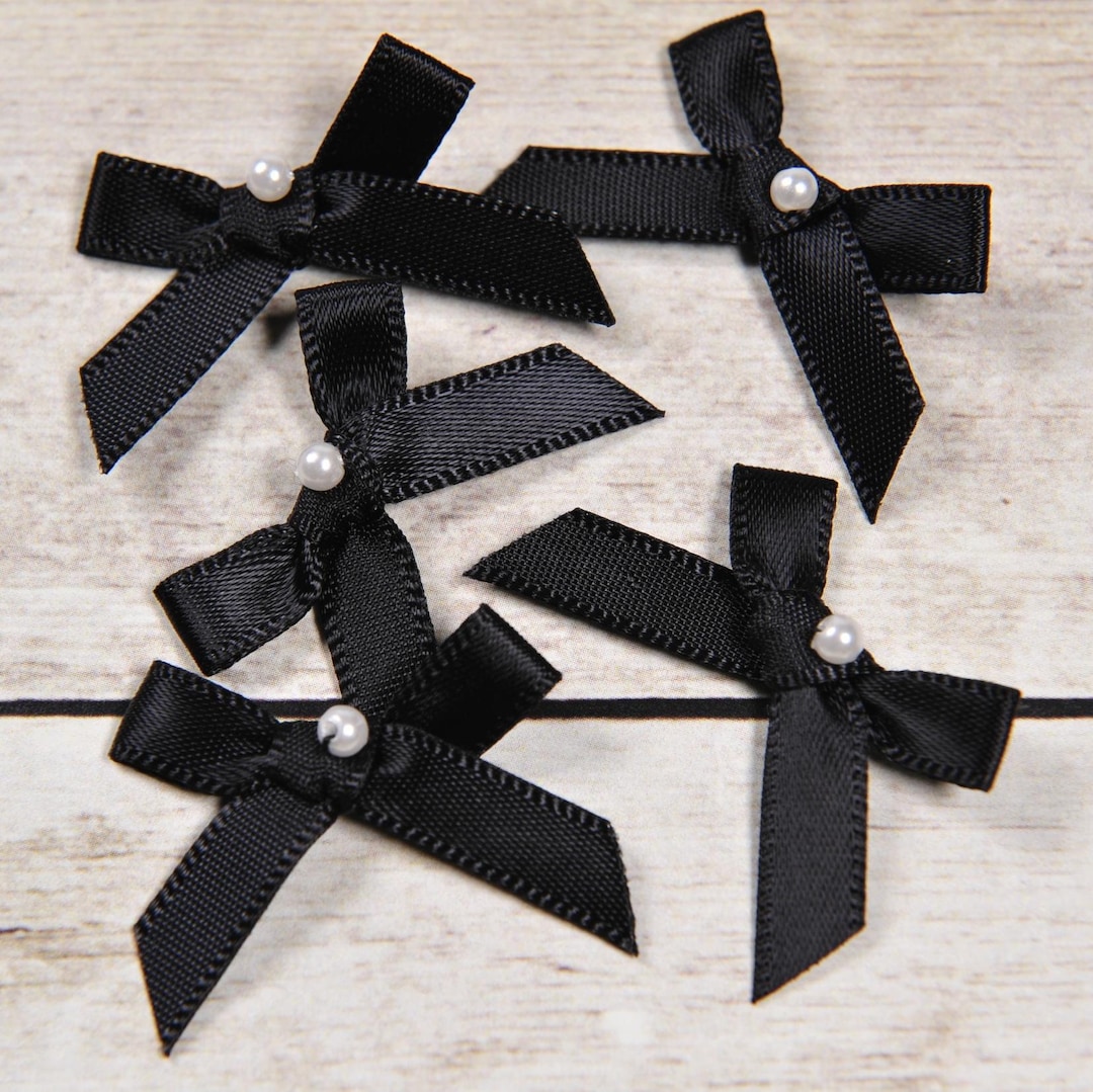 Classic Vintage Small Black Bow With Pearl - 12 Pieces - Lingerie ...