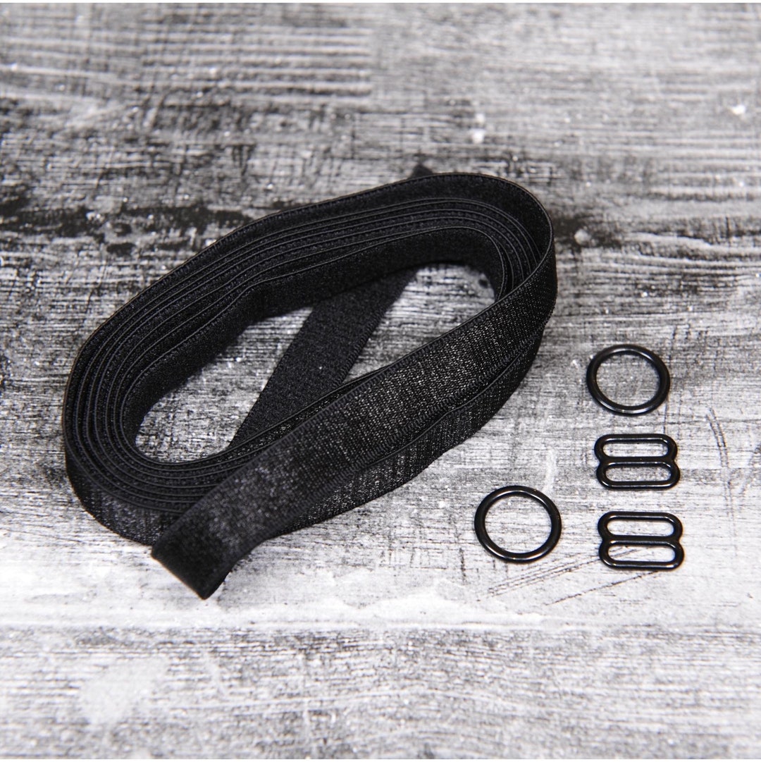 3/8" - Black Strap Elastic, Rings and Slides Kit - Bra Making Supplies ...