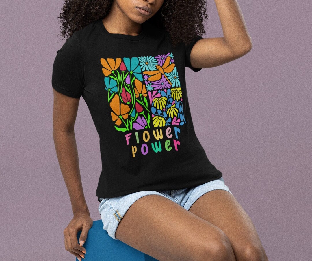 Flower Power T-shirt: Colorful Floral Botanical Design, Boho Hippie ...