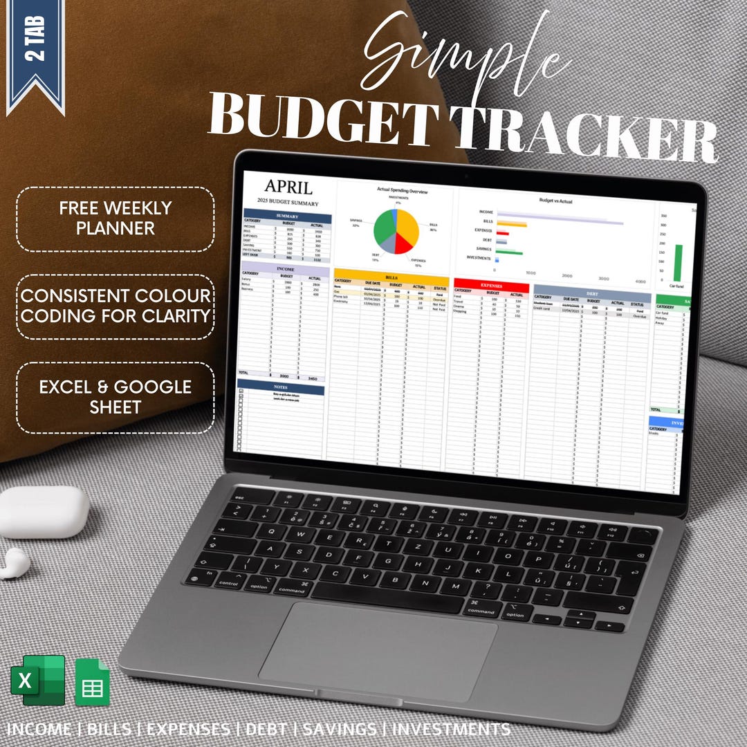 Monthly Budget Spreadsheet Debt Tracker, Financial Planner Beginners ...