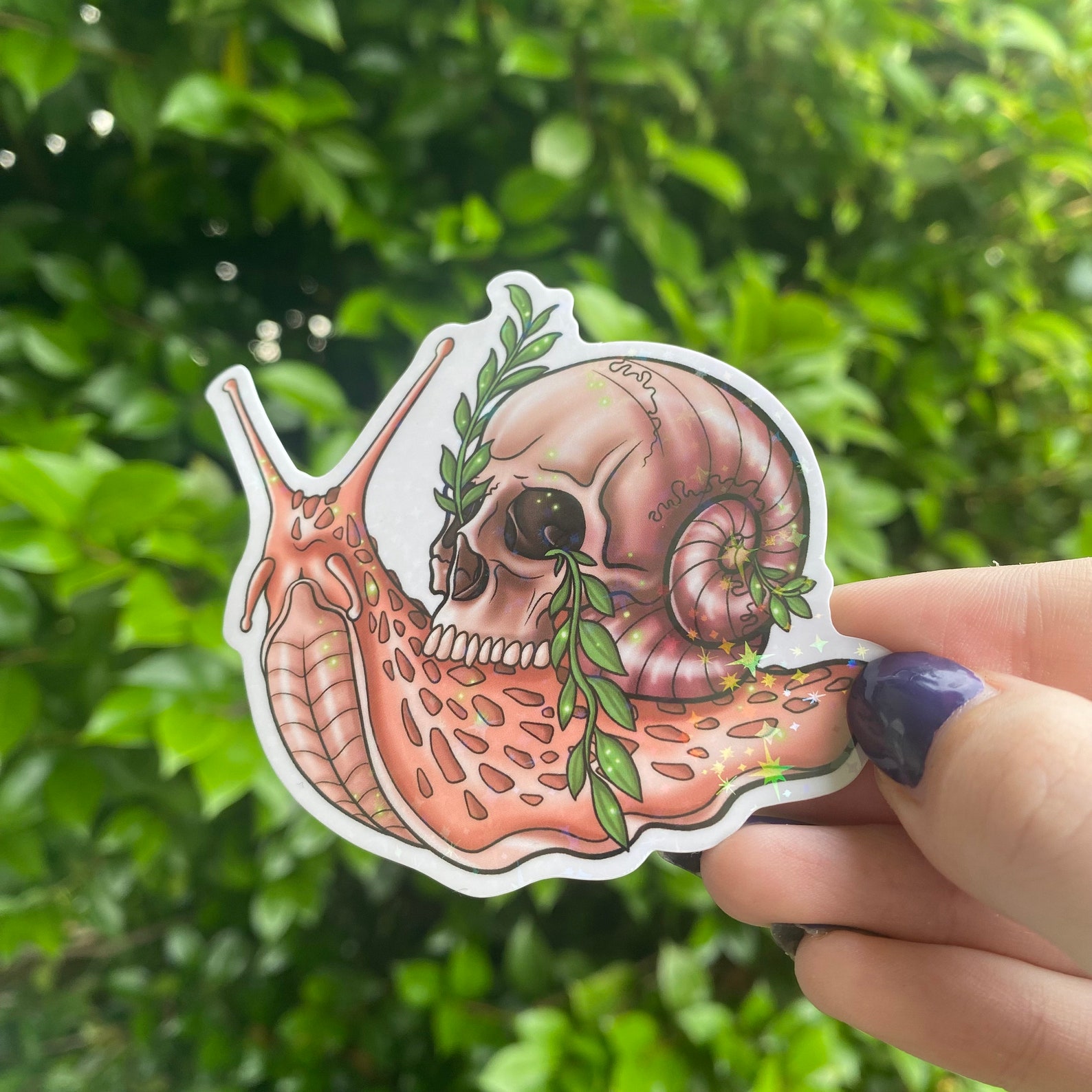 Holographic Vinyl Sticker Skull Snail, Slug Skull, Gothic Horror Animal ...