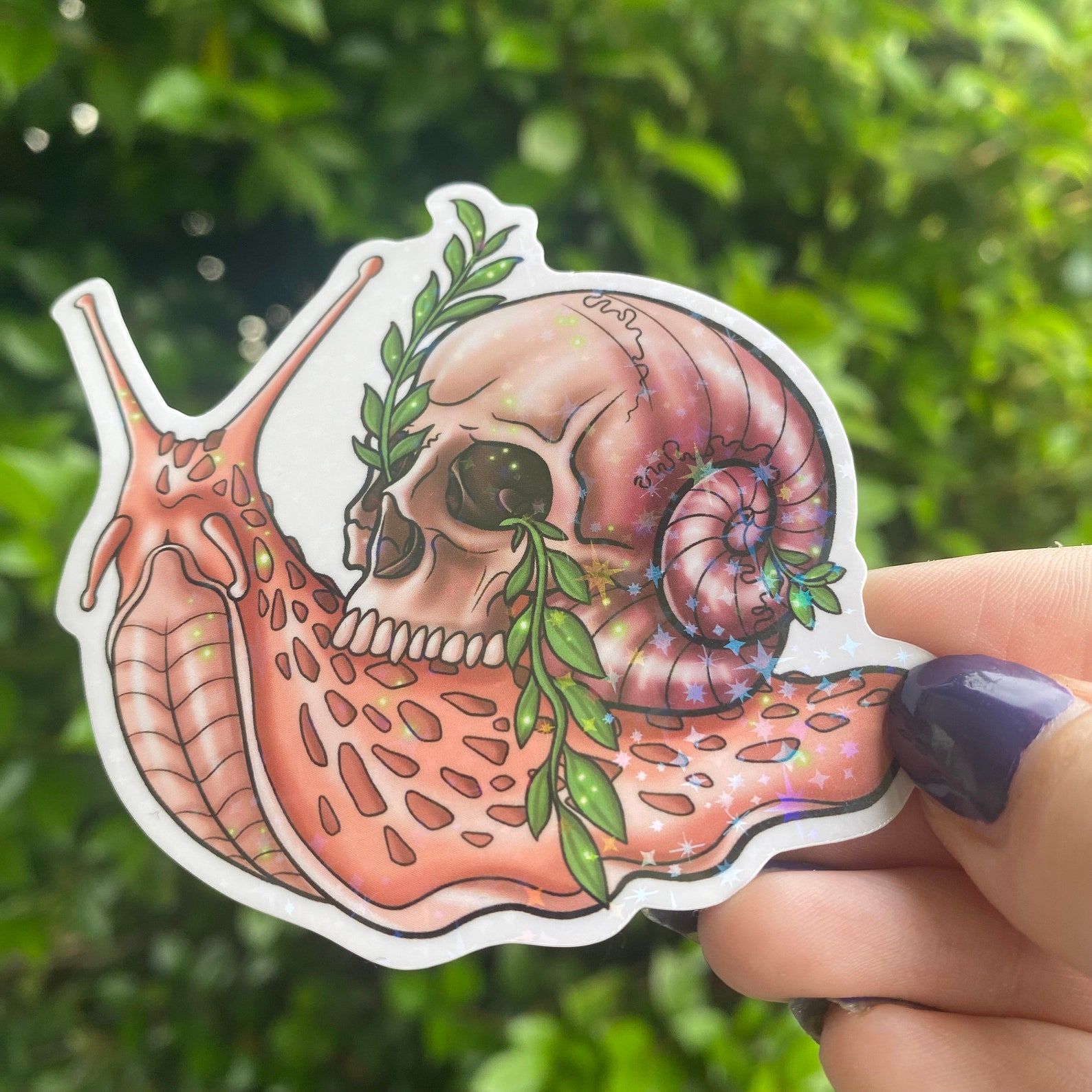 Holographic Vinyl Sticker Skull Snail, Slug Skull, Gothic Horror Animal ...