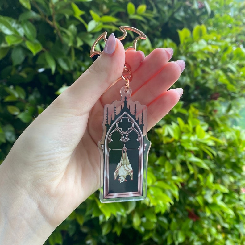 Keychain Gothic Cathedral Window With Albino Bat Acrylic Keychain - Etsy