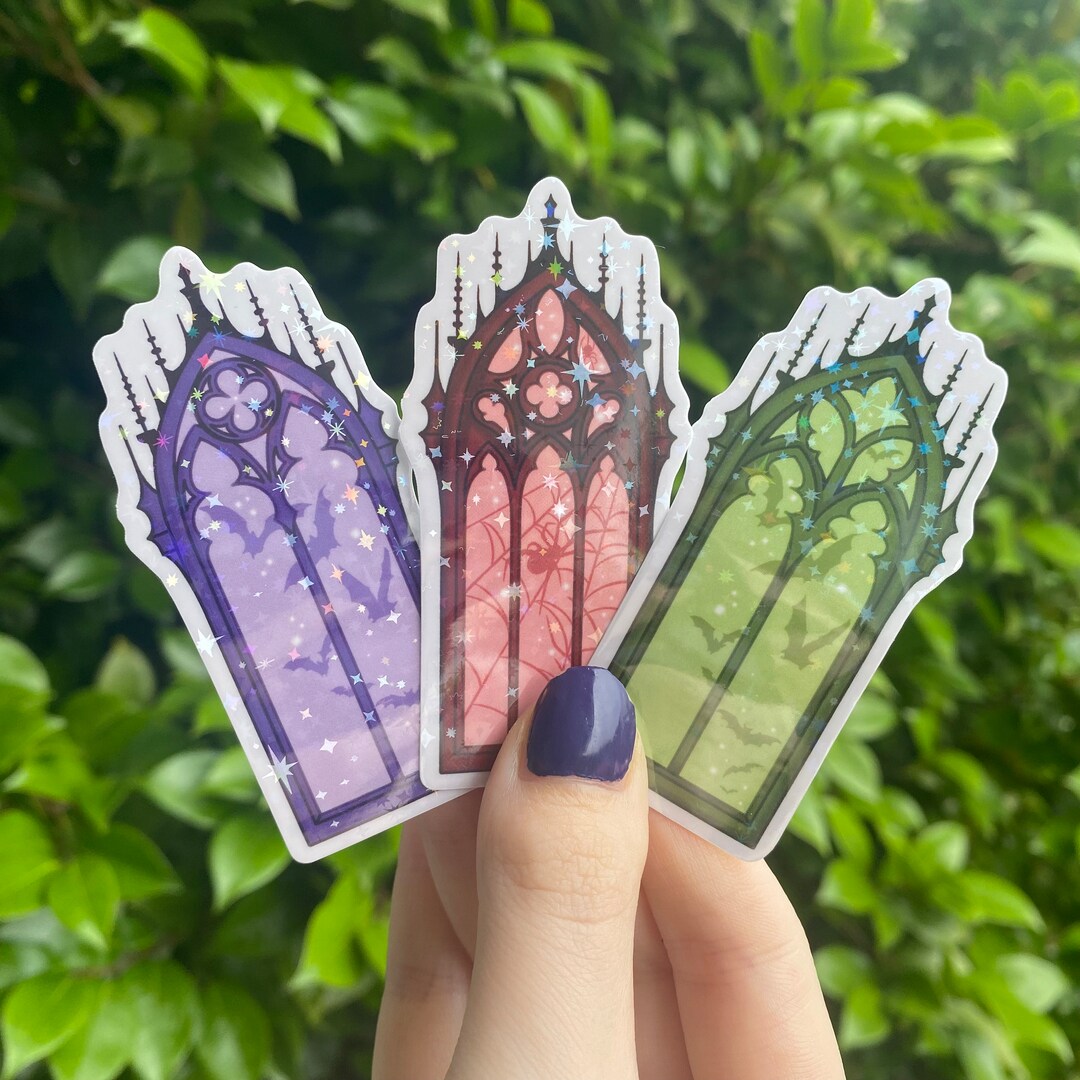 Holographic Vinyl Sticker Gothic 3 Colors Purple, Green, Red Cathedral ...