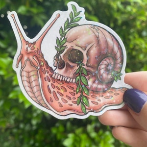 Holographic Vinyl Sticker Skull Snail, Slug Skull, Gothic Horror Animal ...