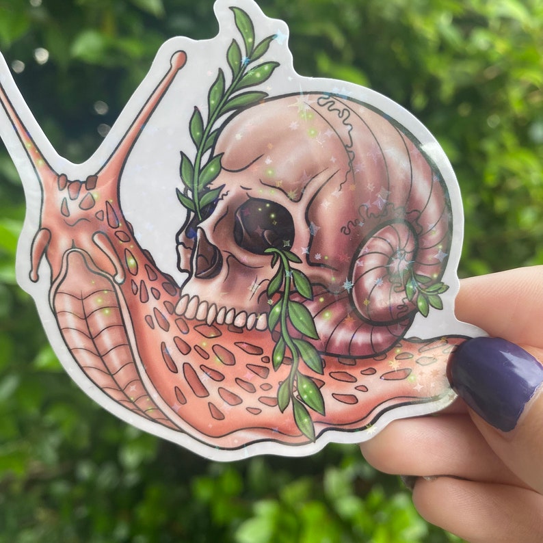Holographic Vinyl Sticker Skull Snail, Slug Skull, Gothic Horror Animal ...