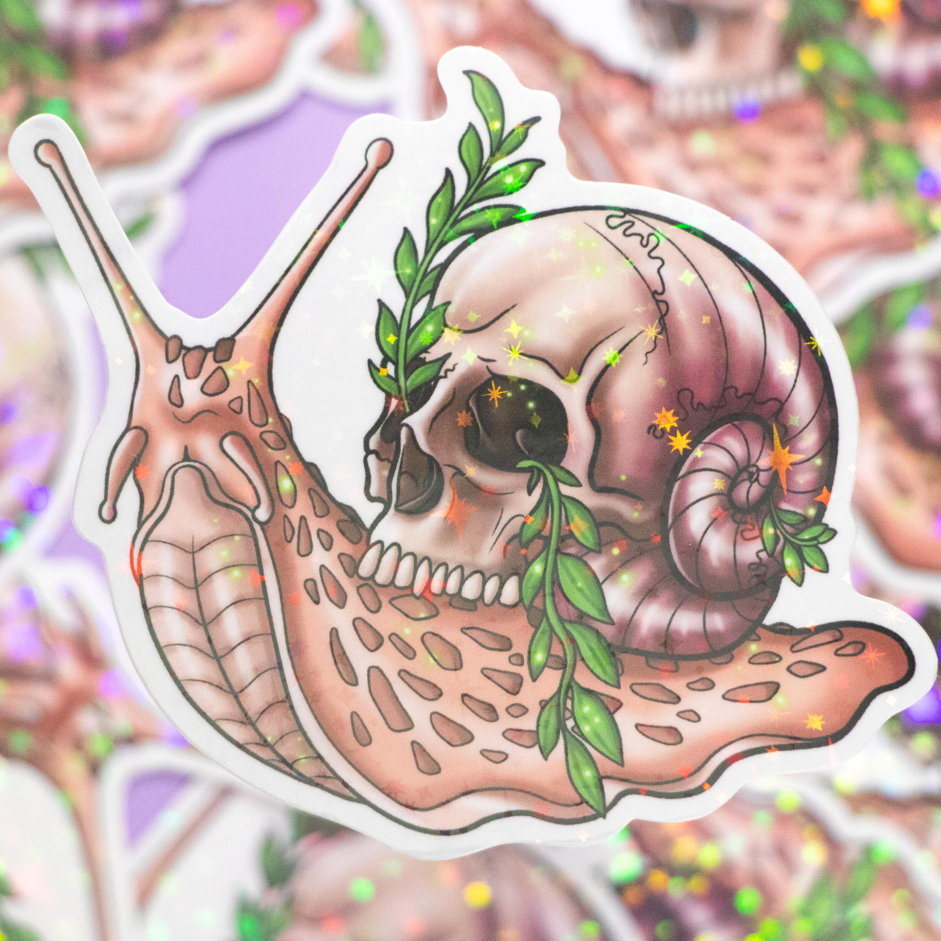 Holographic Vinyl Sticker Skull Snail, Slug Skull, Gothic Horror Animal ...
