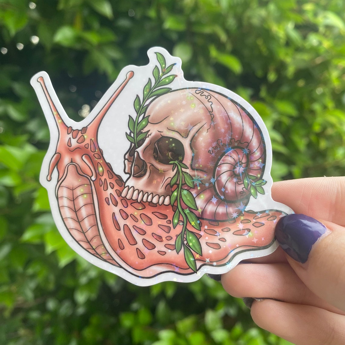 Holographic Vinyl Sticker Skull Snail, Slug Skull, Gothic Horror Animal ...